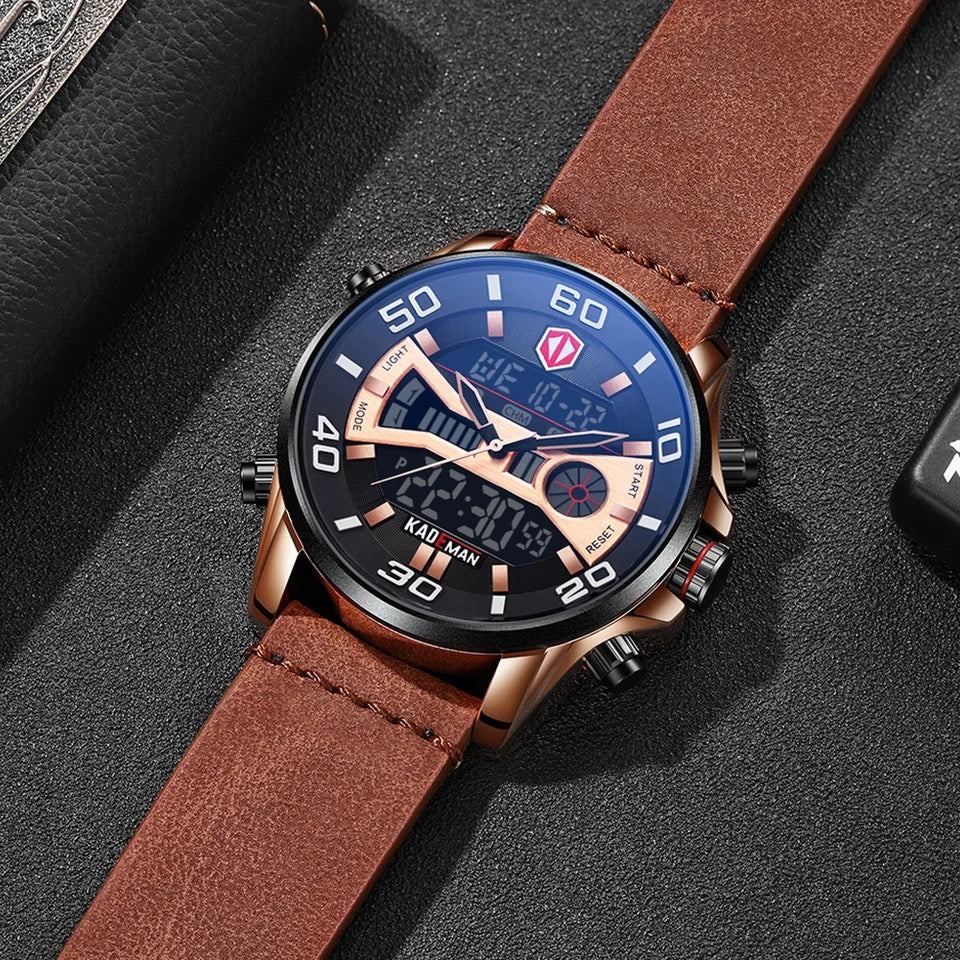 MAX - ORIGINAL KADEMAN DUAL TIME SPORTS WATCH WITH LEATHER STRAP– RIGOUT