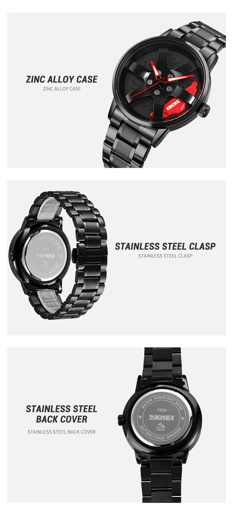 Black Red Sport Rim Watch with Stainless Steel Strap | Buy Automatic ...