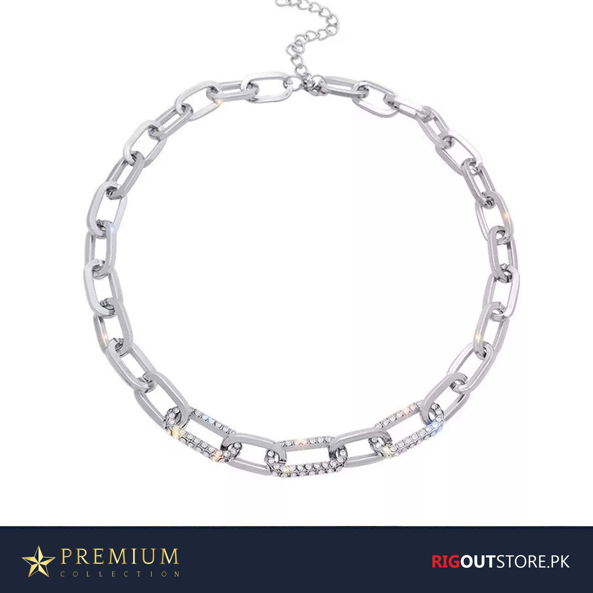 Silver Studded Stone Long Link Chain Necklace - Buy Affordable Ladies ...